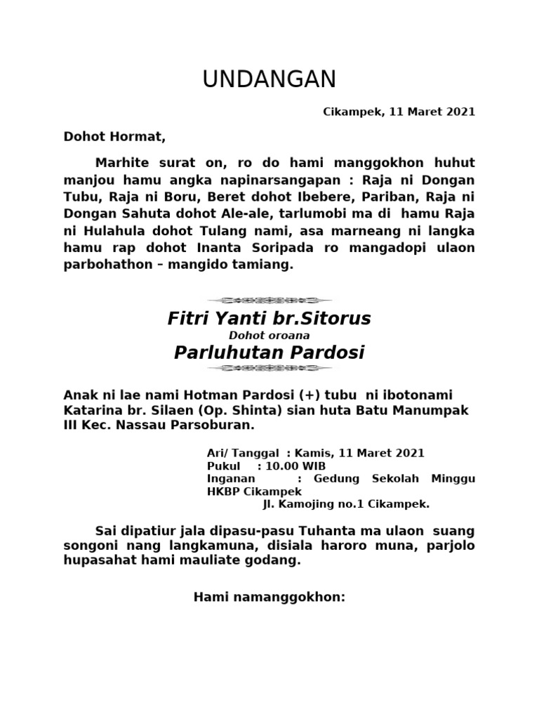 Undangan Acara Keluarga 11 Maret 2021 | PDF