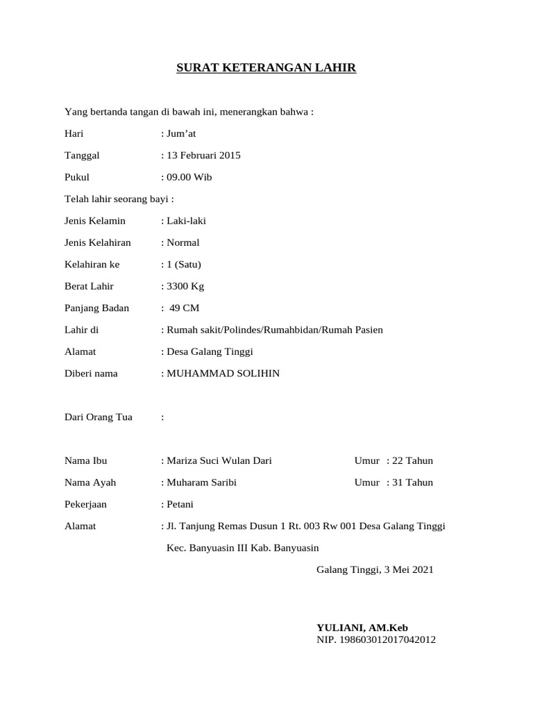 Surat Keterangan Lahir | PDF