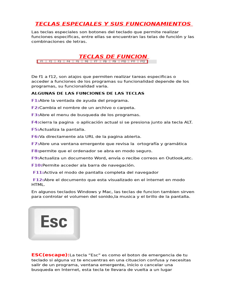 Teclas Especiales Y Sus Funcionamientos: Algunas de Las Funciones de ...