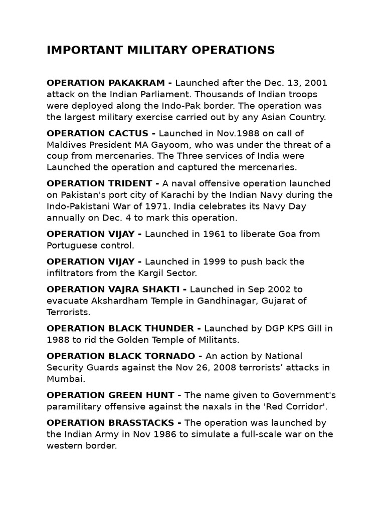 Important Military Operations in India | PDF