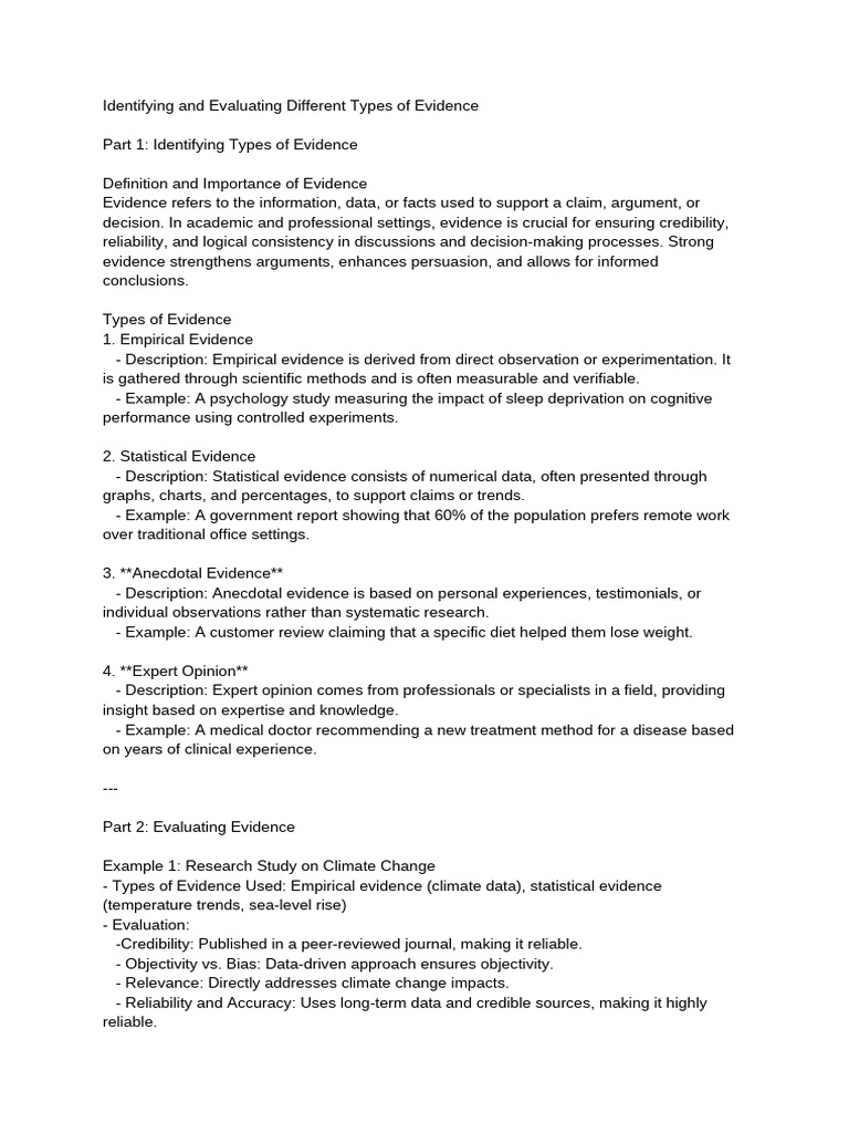 Identifying and Evaluating Different Types of Evidence | PDF | Evidence ...