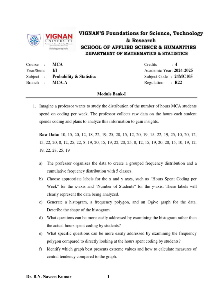 24MC105-Student Module Bank-1 MCA-A-PS | PDF | Skewness | Mean