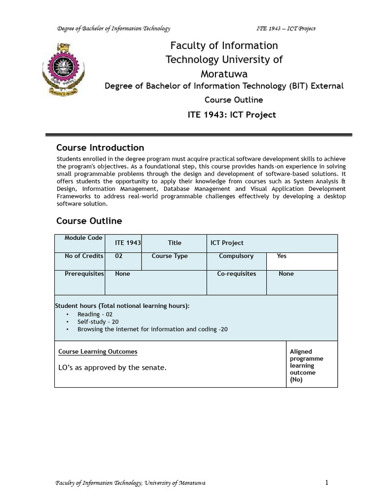 BIT Course Outline Template - ITE 1943 - 12-10-2024 | PDF | Educational Technology | Databases