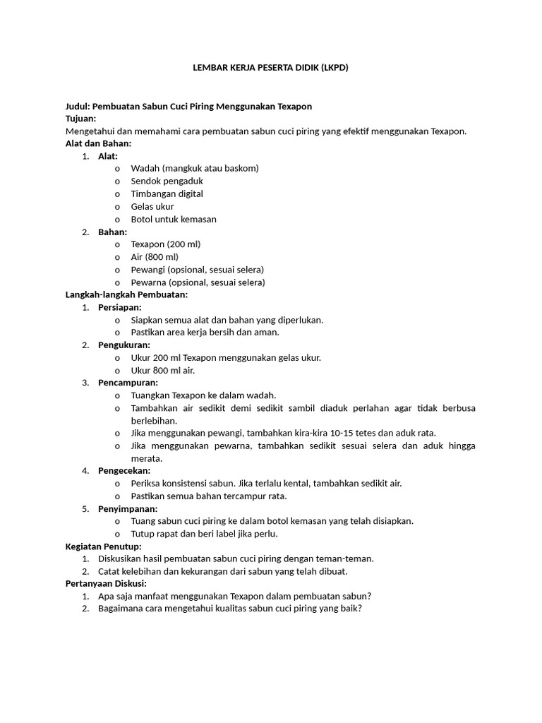 LKPD Buat Sabun | PDF
