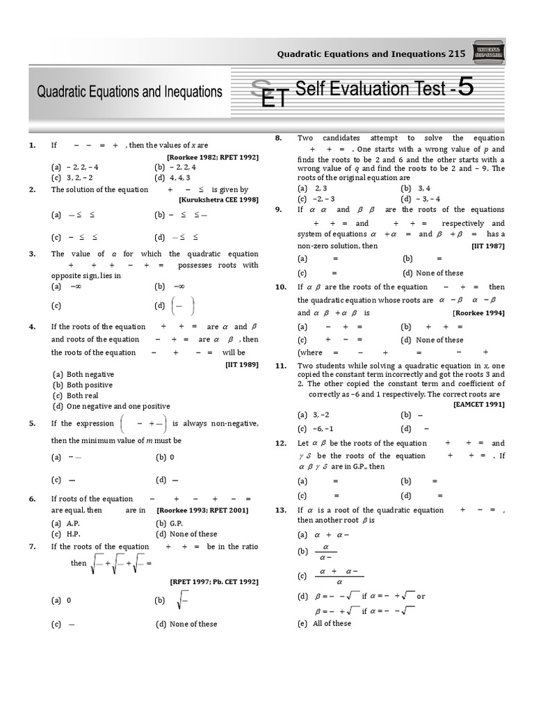 Sol. Quadratic - (Part 7) - Set Evaluation Test | PDF | Quadratic ...