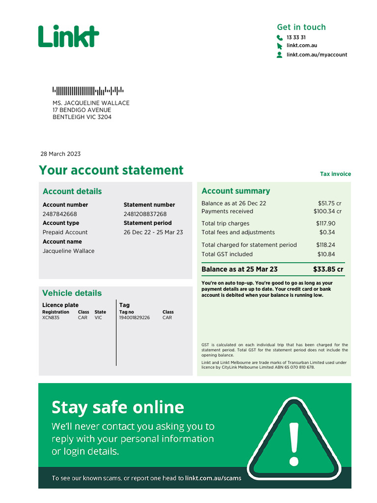 Linkt Account Statement Summary | PDF | Debit Card | Payments