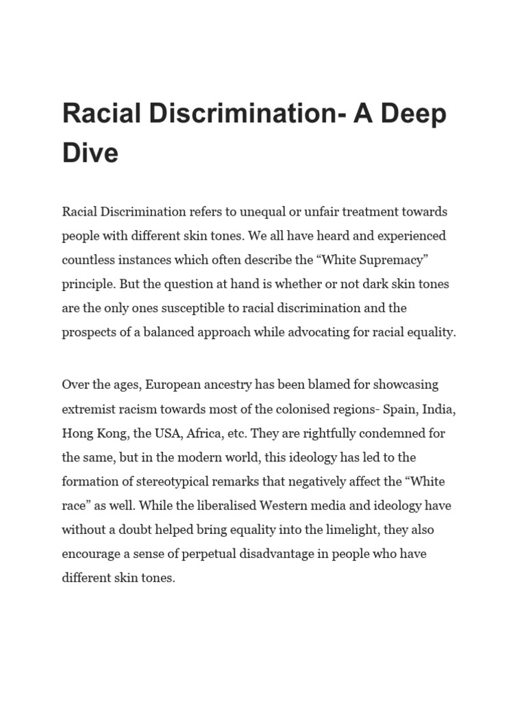 Racial Discrimination- A Deep Dive | PDF | Discrimination & Race ...
