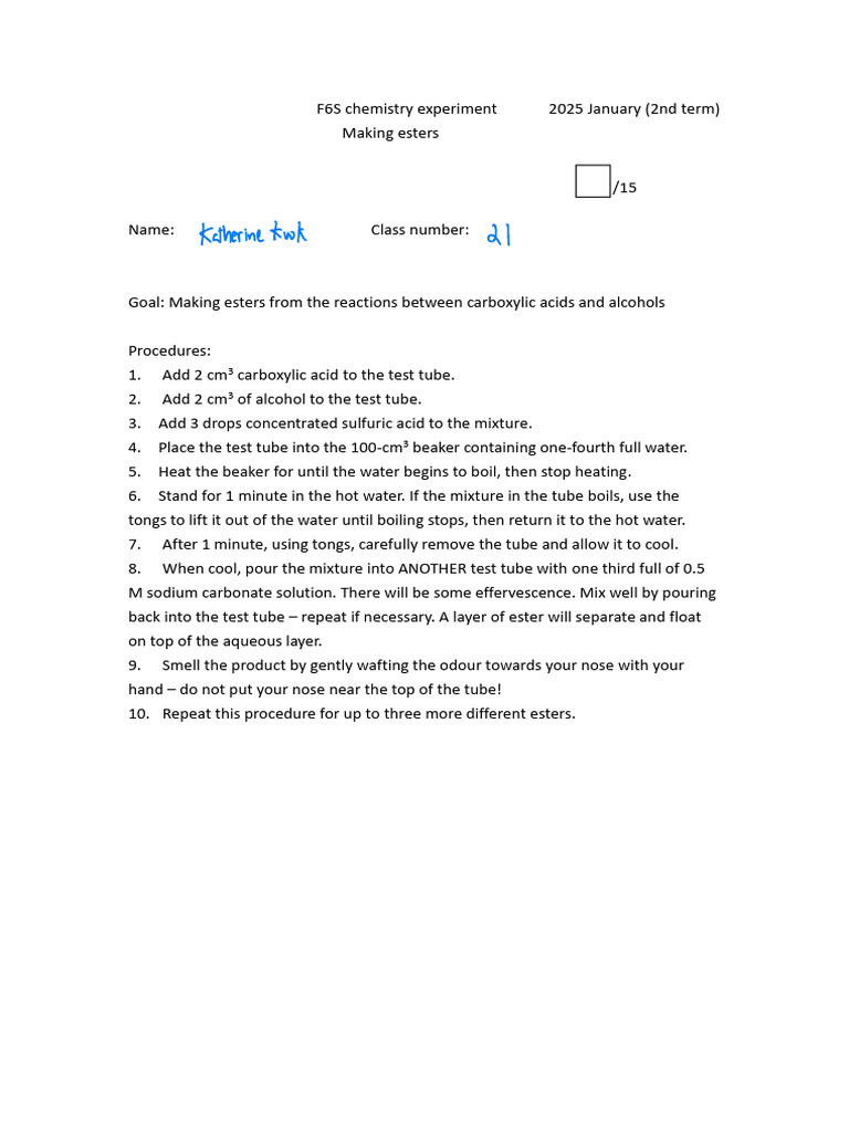 Making Esters: Chemistry Experiment Guide | PDF | Ester | Acid