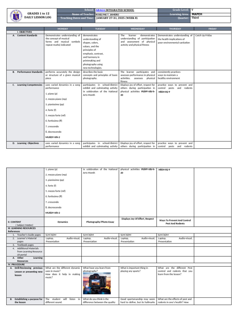 DLL_MAPEH 6_Q3_W8 | PDF