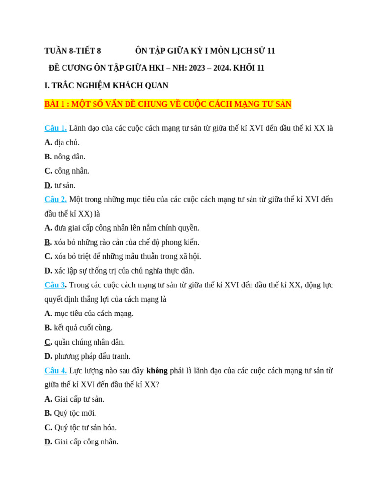 Ä á» CÆ¯Æ NG MÃ N Sá»¬ 11 GKI (23-24) | PDF