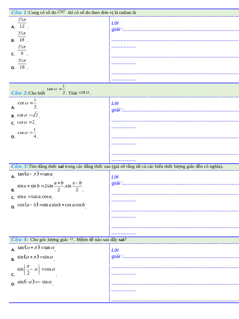 Ã n lÆ°á»£ng giÃ¡c k11 | PDF