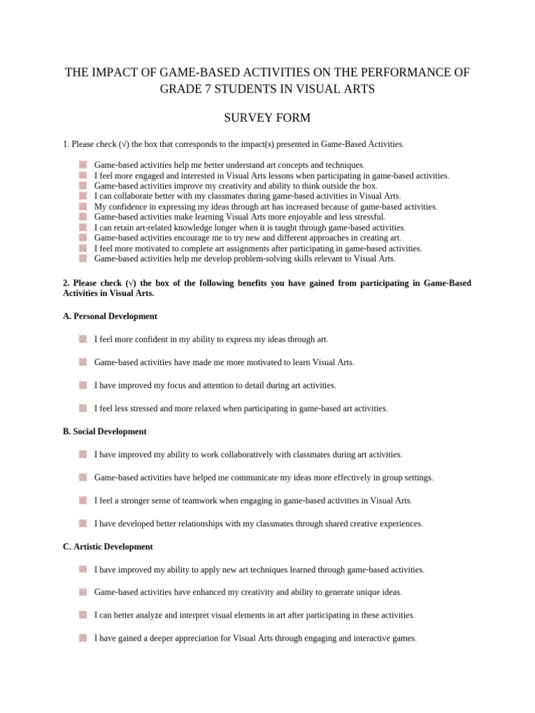 Game-Based Activities in Visual Arts Impact | PDF | Creativity | Human ...