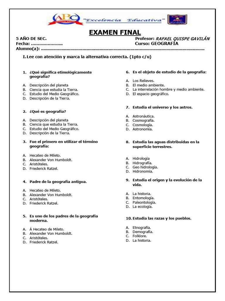 Ex. Final Geo - 5año | PDF | Paisaje | Geografía