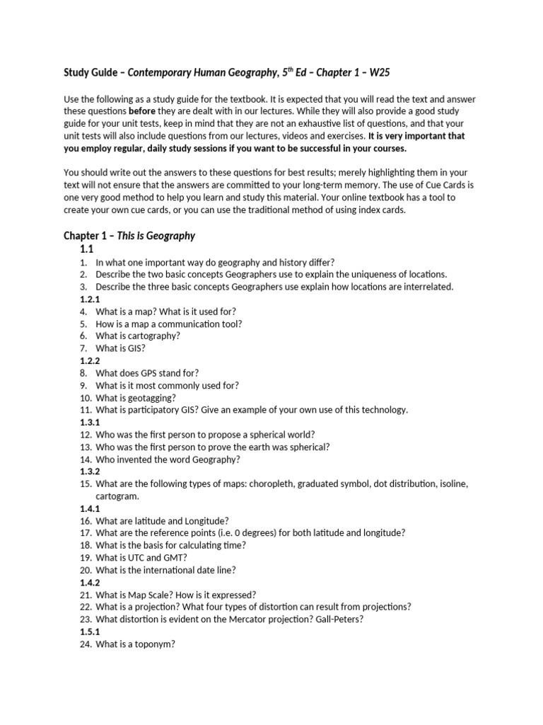 Contemporary Human Geog 5th Ed Study Guide - Chap 1 | PDF | Geography ...