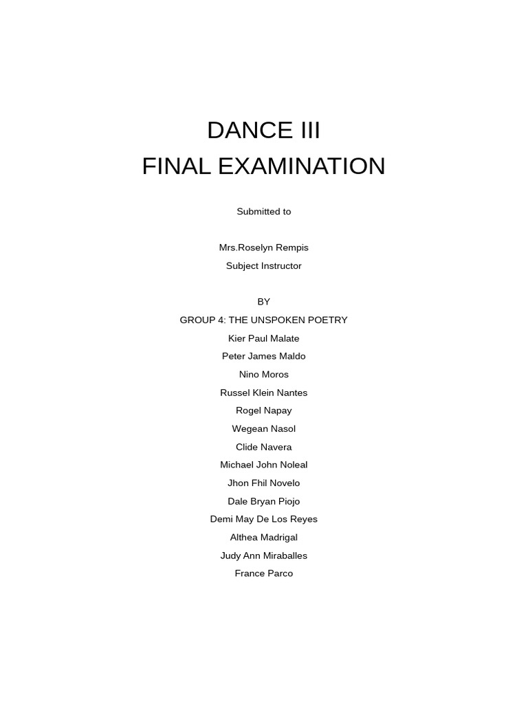 DANCE III final exam | PDF | Dances | Choreography