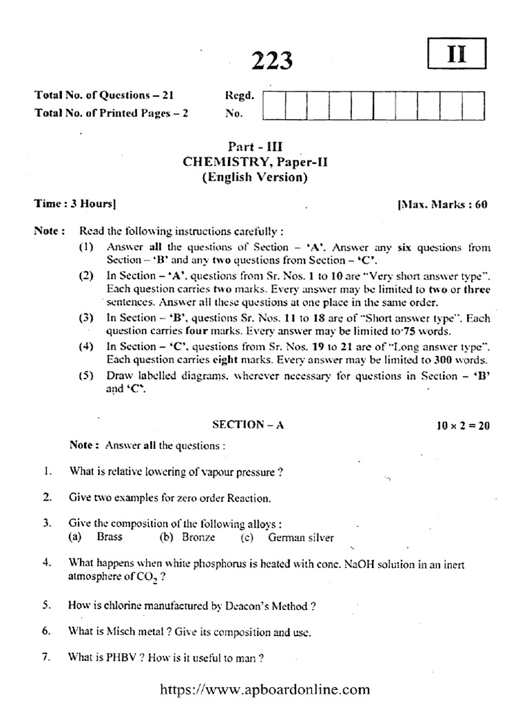 Ap Inter 2 Year Chemistry English Version p2 223 2019 | PDF