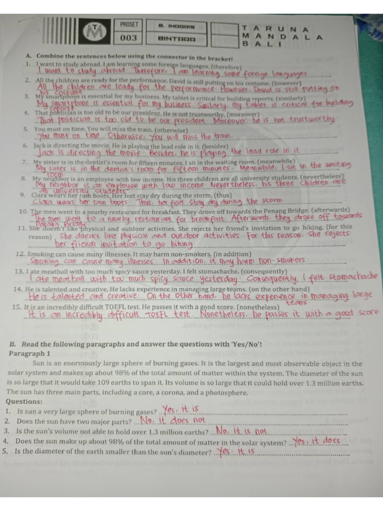 Kunci Jawaban Proset 3 B.ing | PDF