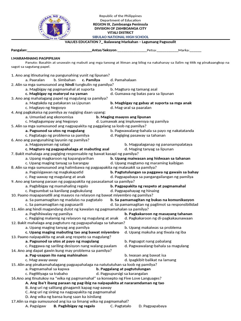 Val.Ed. 7_Answer key | PDF