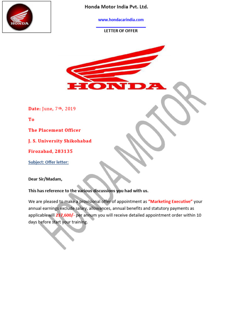 Honda Motor India Private Limited 2018-19 | PDF | Business