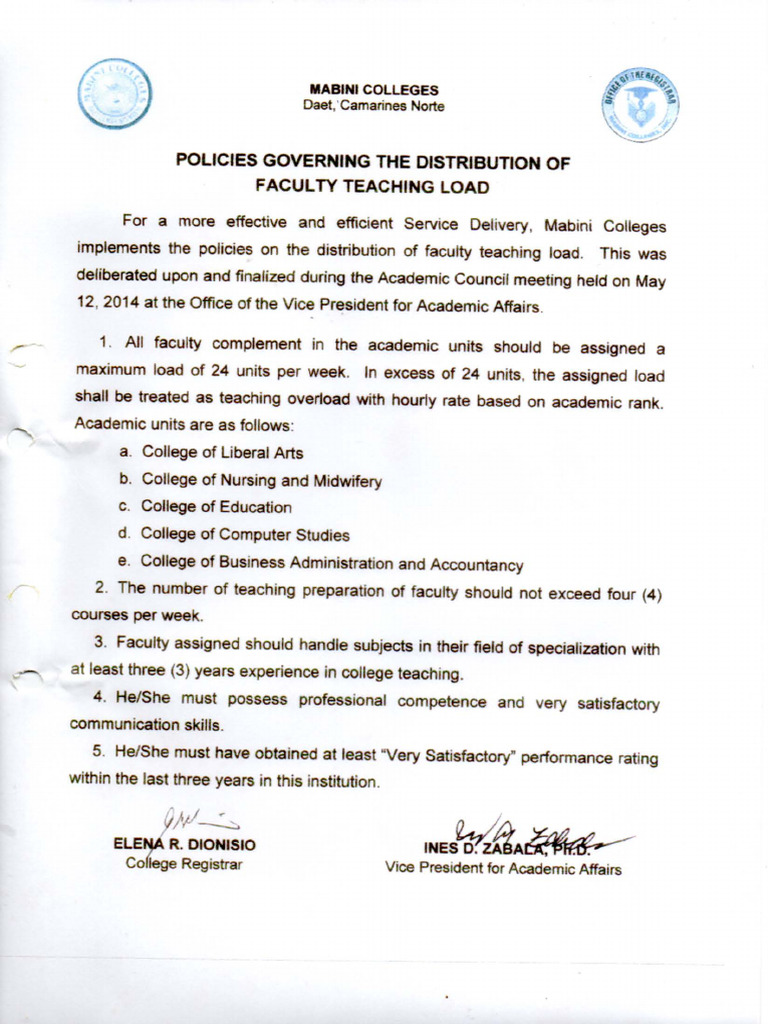Policy For Distribution of Teaching Load | PDF