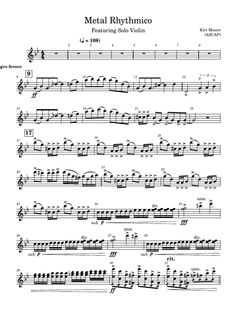 Metal Rhythmico for Solo Violin | PDF | Elements Of Music