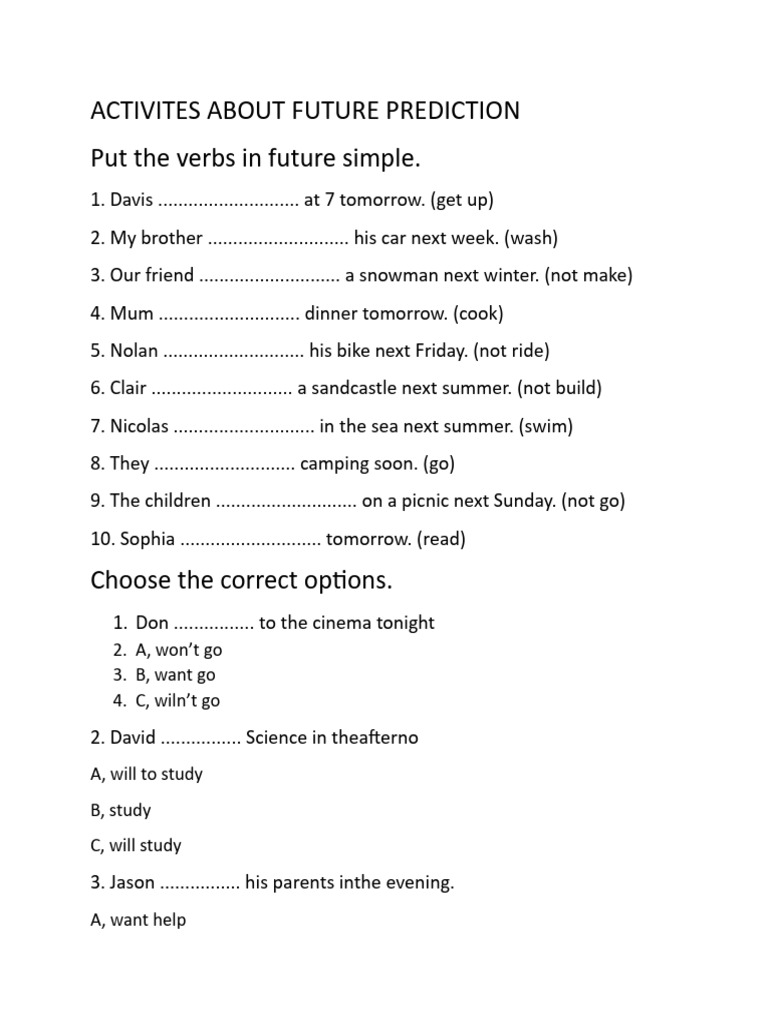 Activites About Future Prediction | PDF