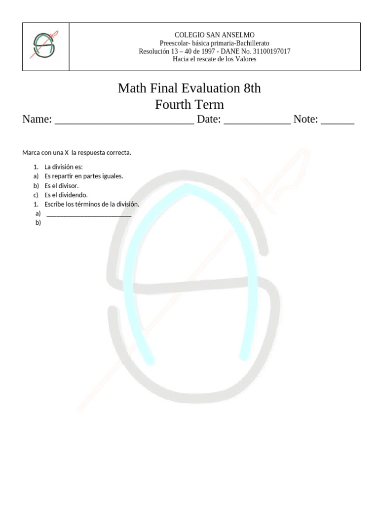 Evalu Fin Math 4corte | PDF
