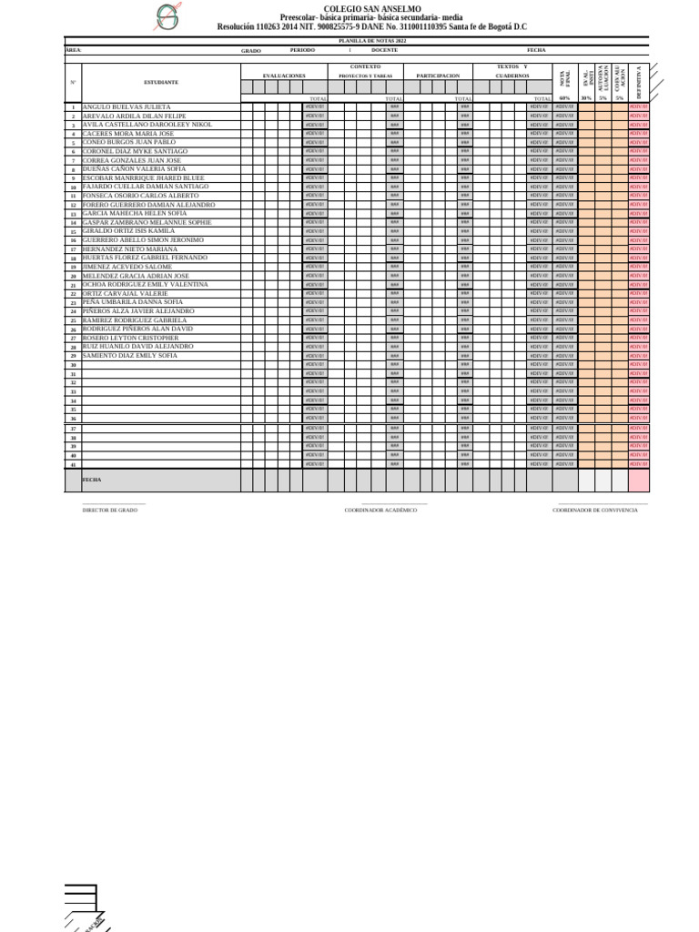 Planilla de Notas | PDF