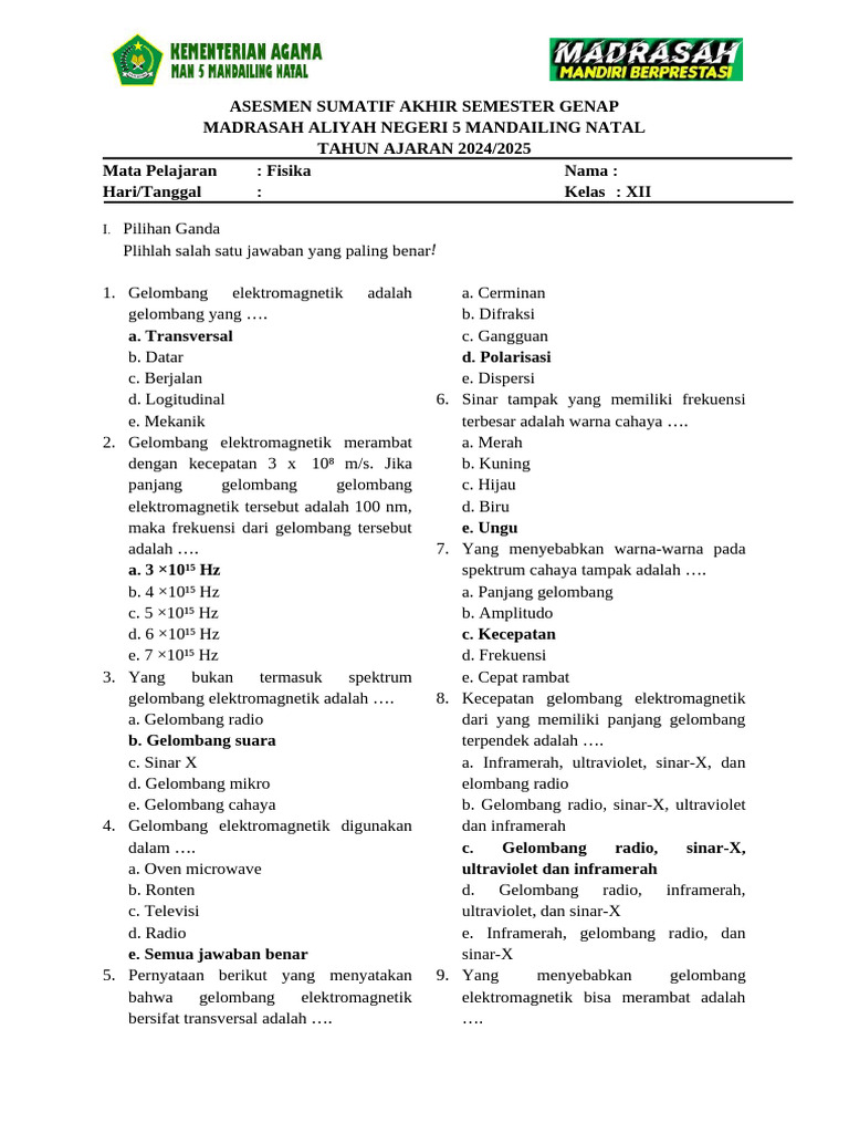 Asesmen Sumatif Fisika Kelas Xii Semester Genap | PDF