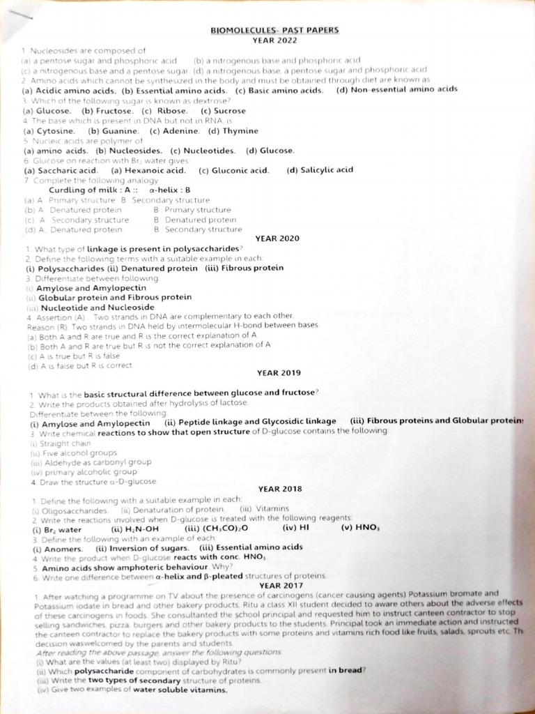Biomolecules PYQ - S Answer | PDF | Nucleotides | Denaturation (Biochemistry)