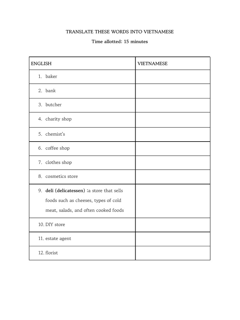 Vietnamese Vocabulary Guide | PDF