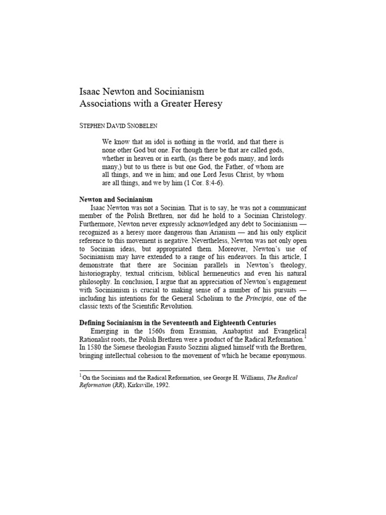 Newton's Engagement with Socinianism | PDF | Isaac Newton