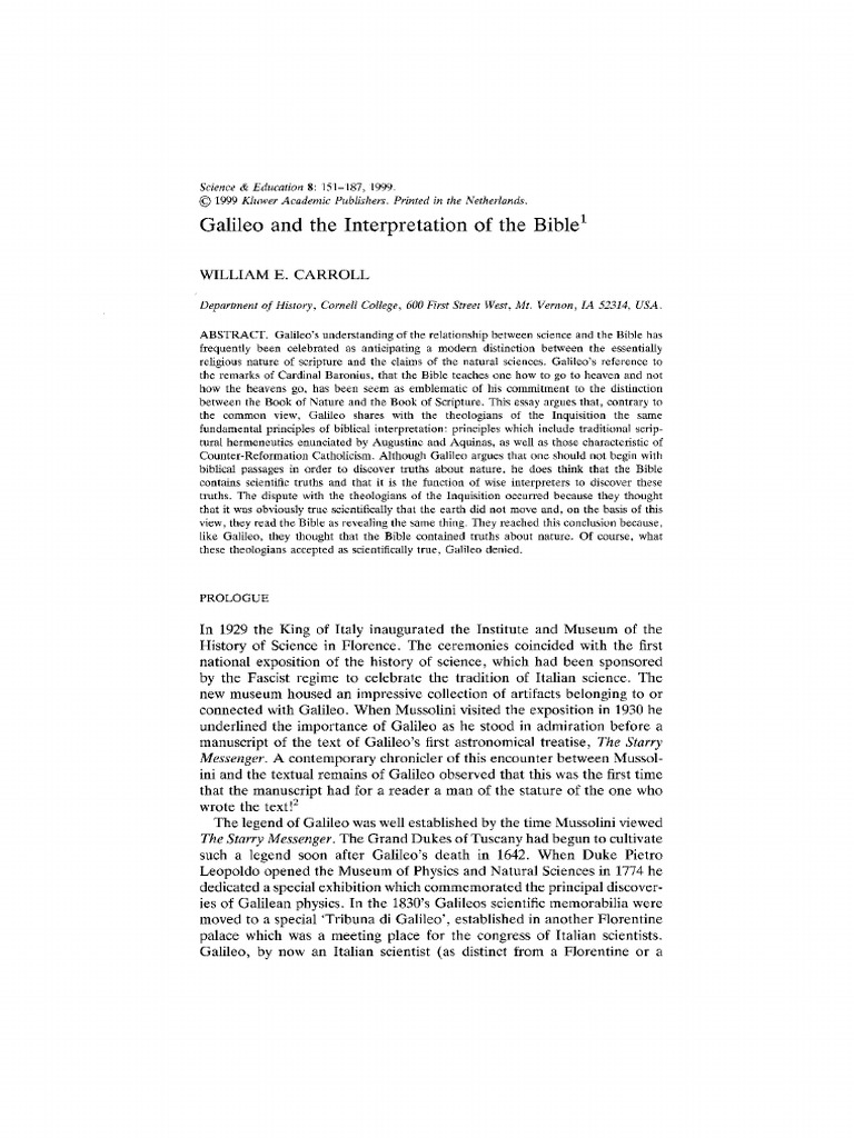 Galileo On Science and Religion | PDF