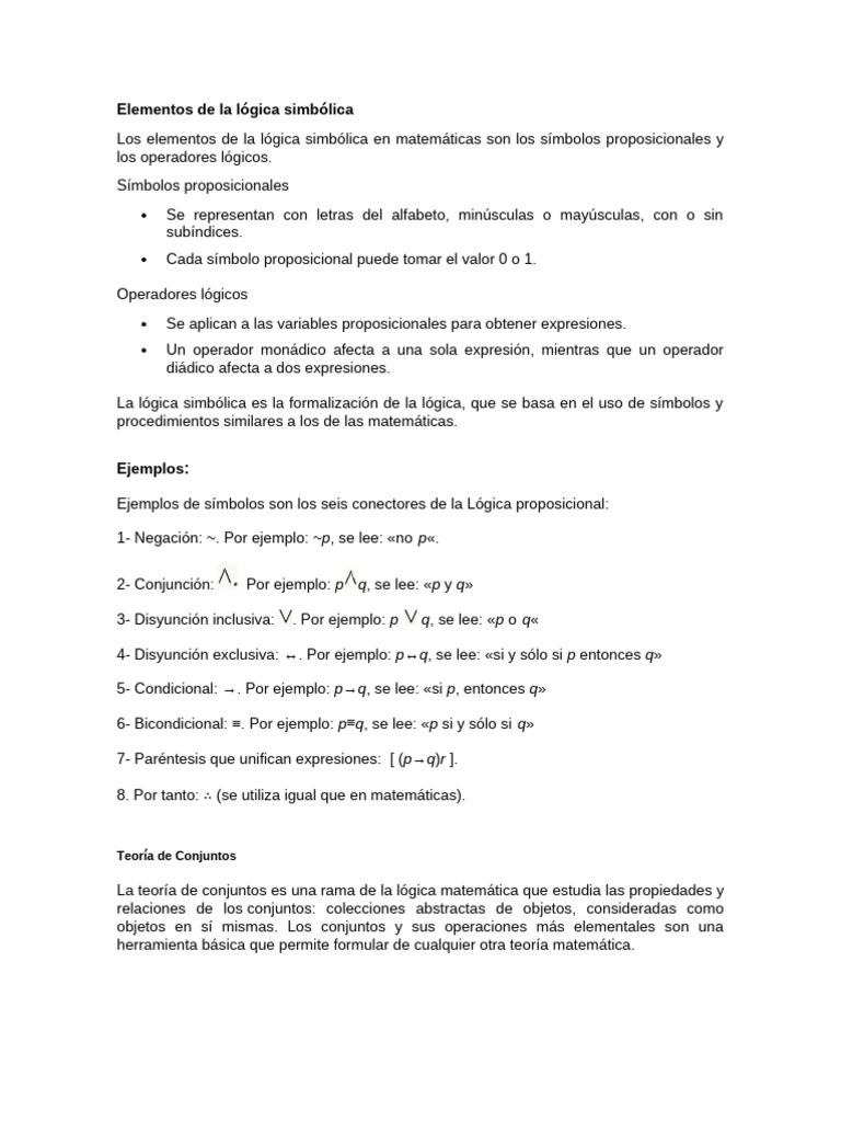 Elementos de La Lógica Simbólica | PDF | Matemáticas | Lógica matemática