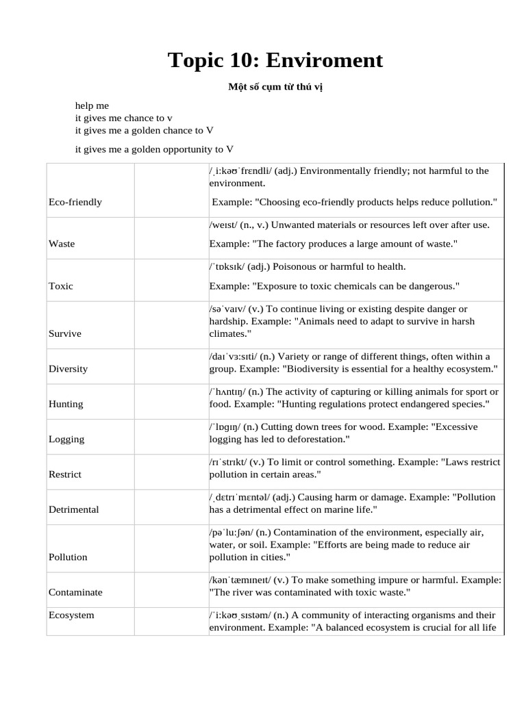 Essential Environmental Vocabulary Guide | PDF | Pollution | Renewable ...