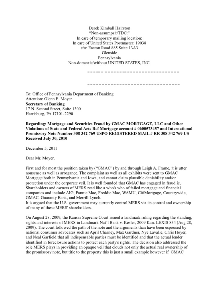 Resonse To Gmac Mortgage Fraud To Pa Depart | PDF | Security Interest ...