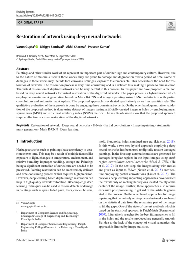 Restoration of Artwork Using Deep Neural | PDF | Deep Learning ...