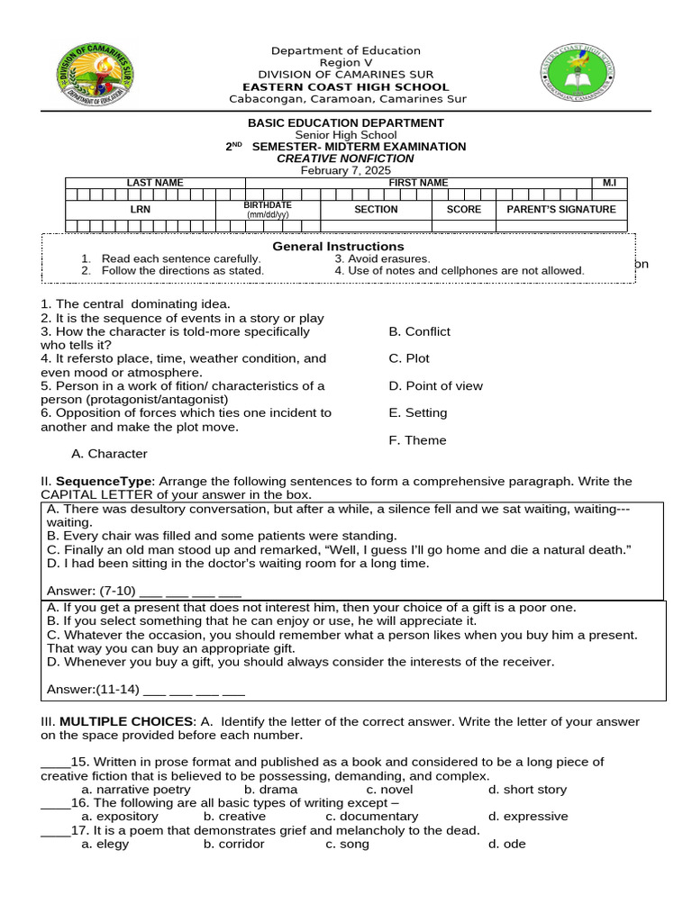 Q3_midterm_NonFiction__2024 | PDF | Poetry