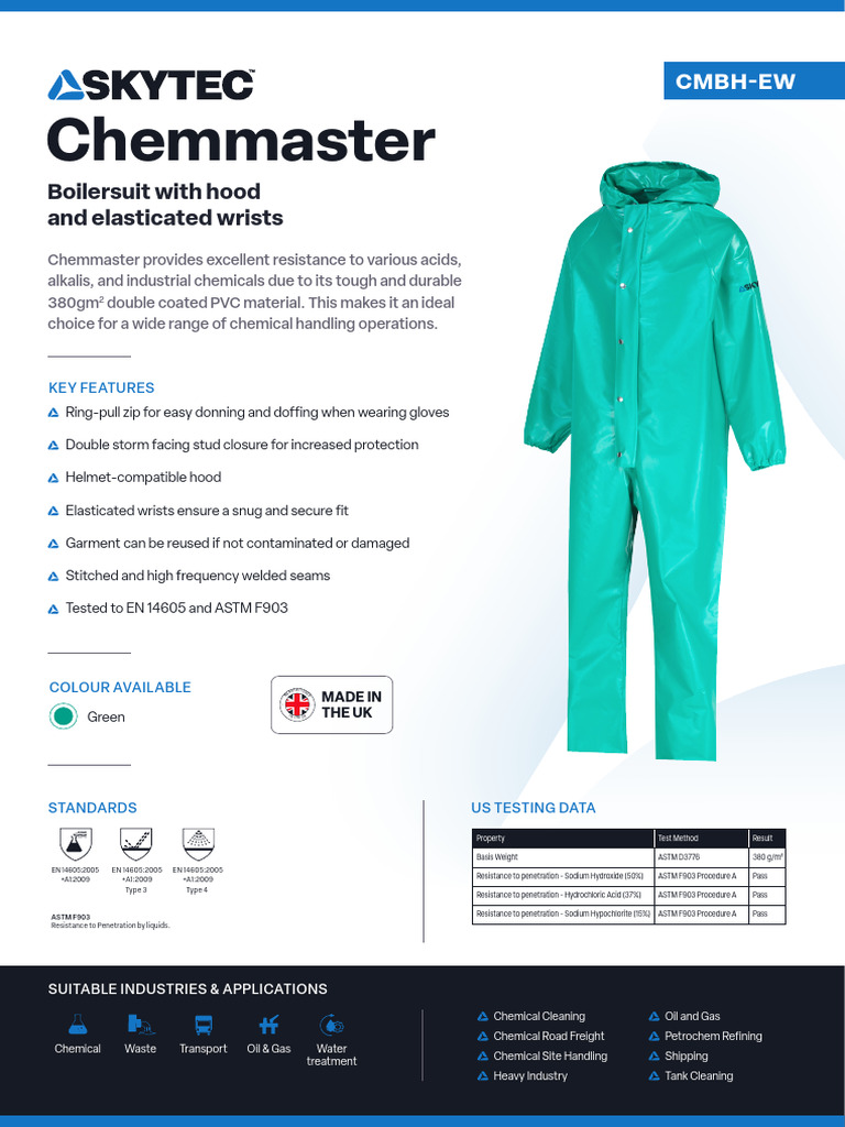 Chemmaster Chemical Resistant PPE | PDF | Personal Protective Equipment | Clothing