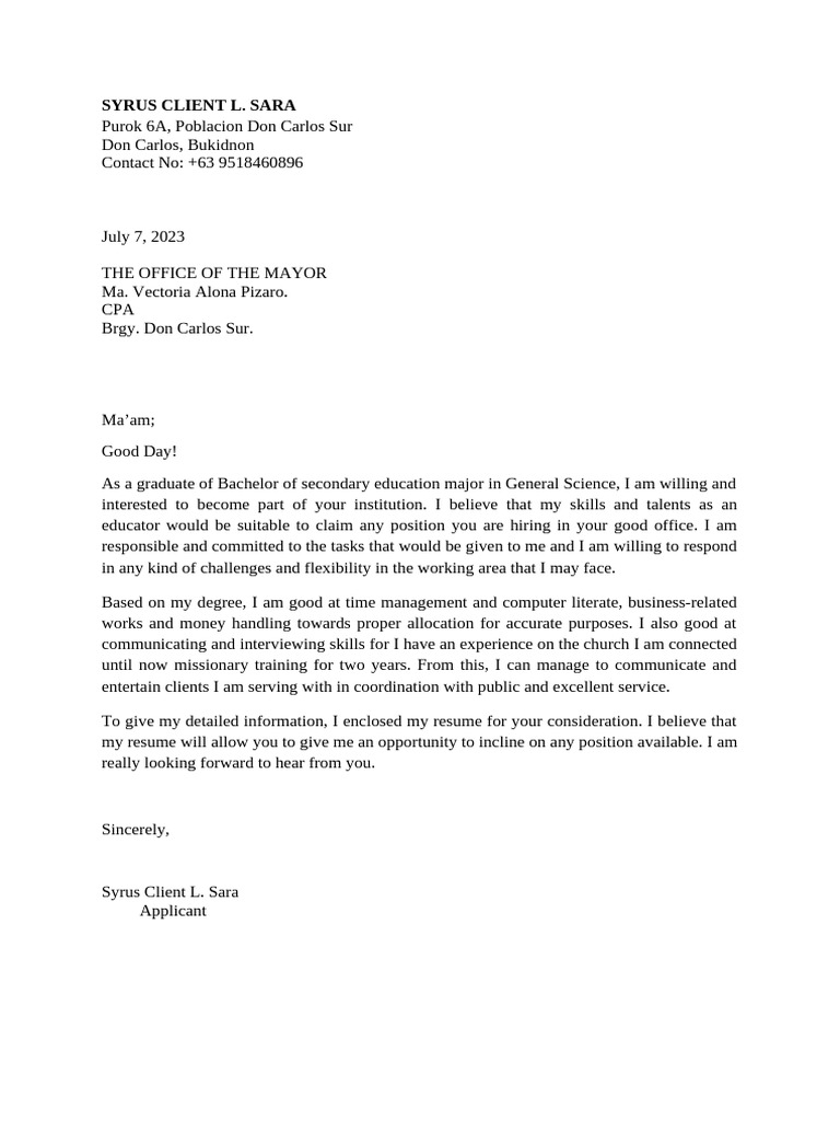 APPLICATION LETTER Sara | PDF