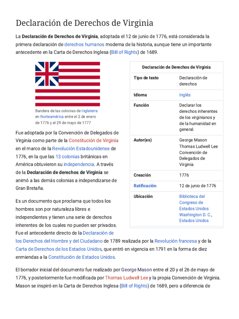 Declaración de Derechos de Virginia 1776 | PDF | Ciencias Políticas ...