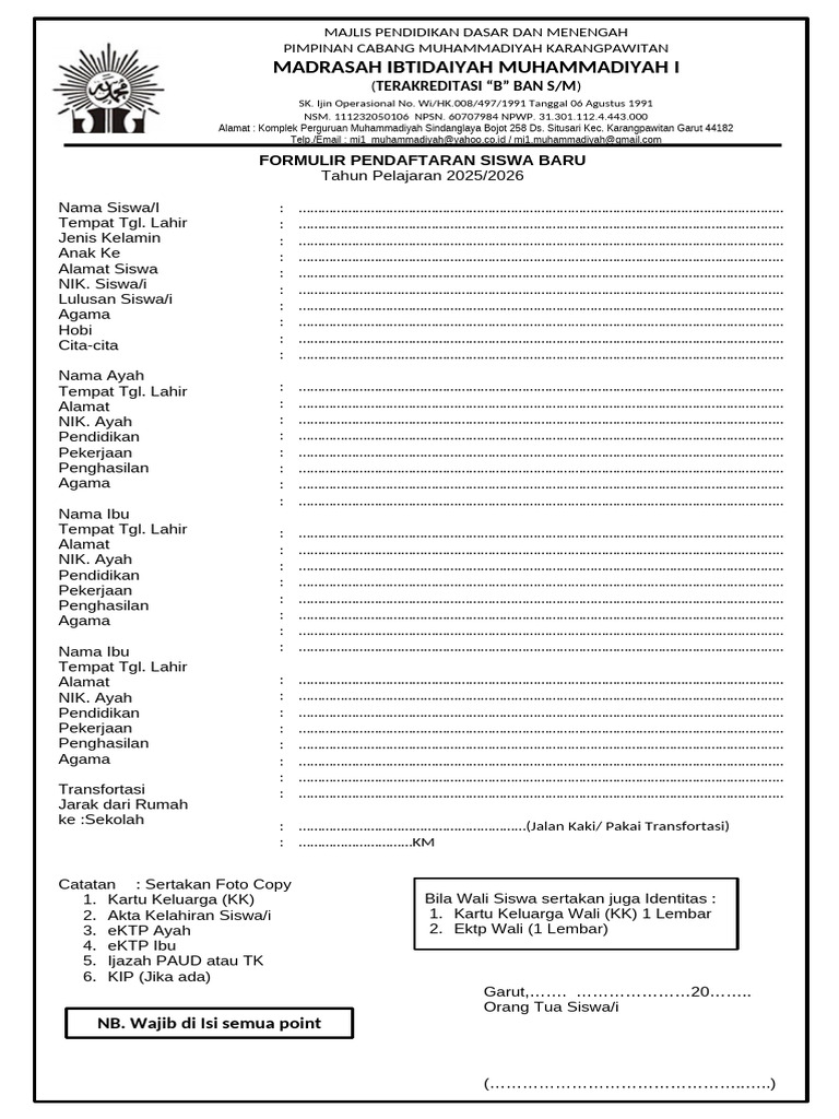 Formulir PPDB MI I & II | PDF