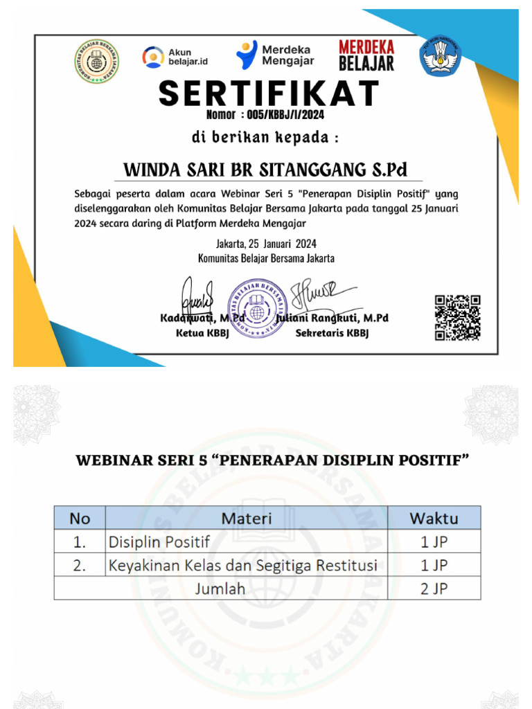 Sertifikat Winda (Disiplin Positif) 4 | PDF