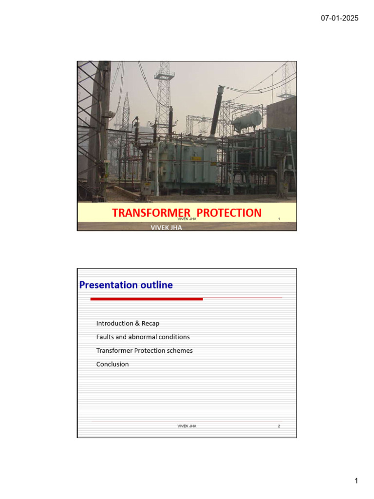 Transformer Protection - Vivek Jha - 5 Jan 25 | PDF | Transformer | Alternating Current