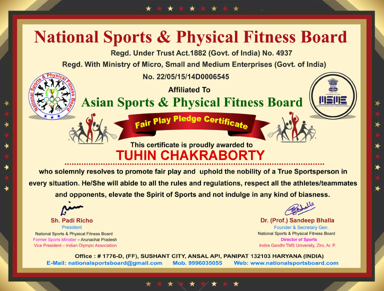 Tuhin Chakraborty - Sport Certificate | PDF