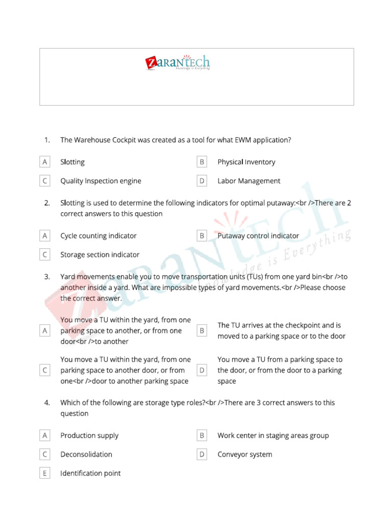 SAP EWM Certification MCQs Guide | PDF
