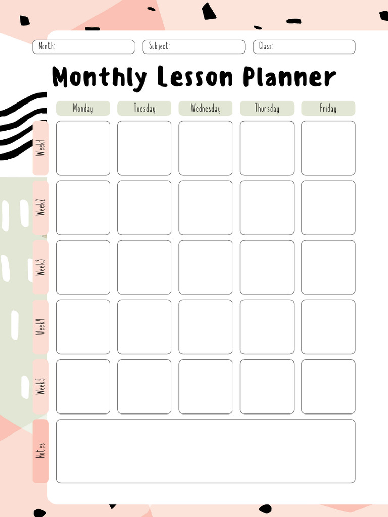 Pink & White Handdrawn Monthly Lesson Plan | PDF