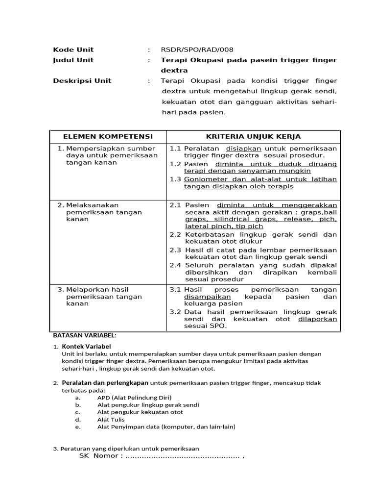 Contoh SKK Trigger Finger | PDF