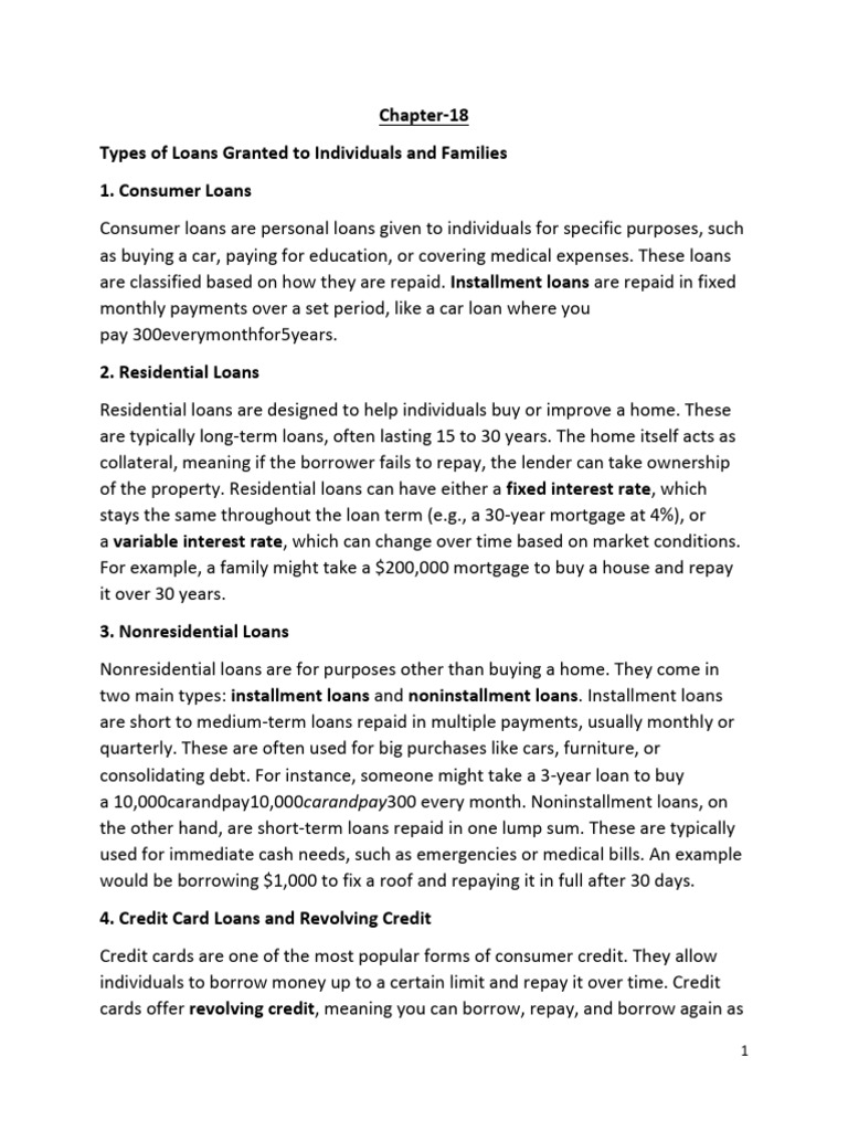 Types of Loans for Individuals & Families | PDF | Loans | Mortgages