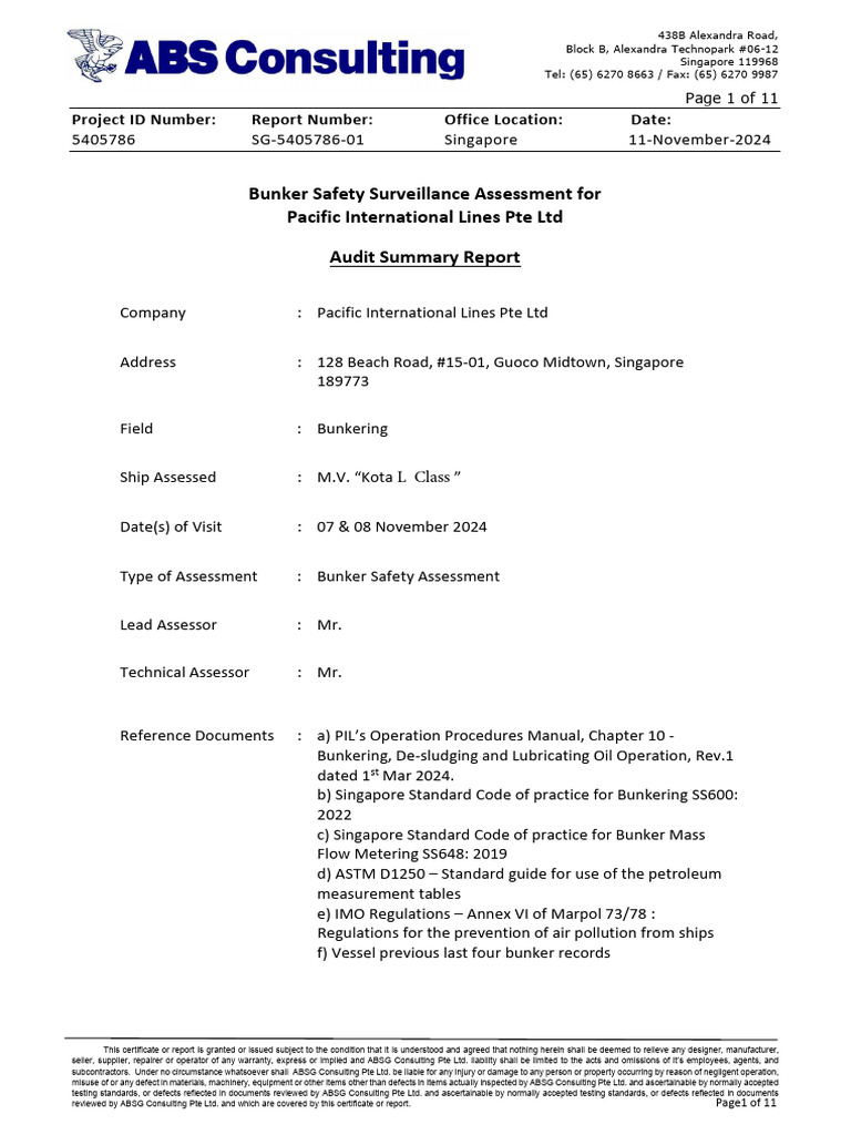 Bunker Procedure Audit Summary Report KOTA L | PDF | Legal Liability